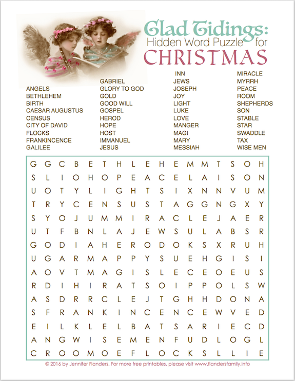 Glad Tidings Christmas Word Find Puzzle Flanders Family Homelife