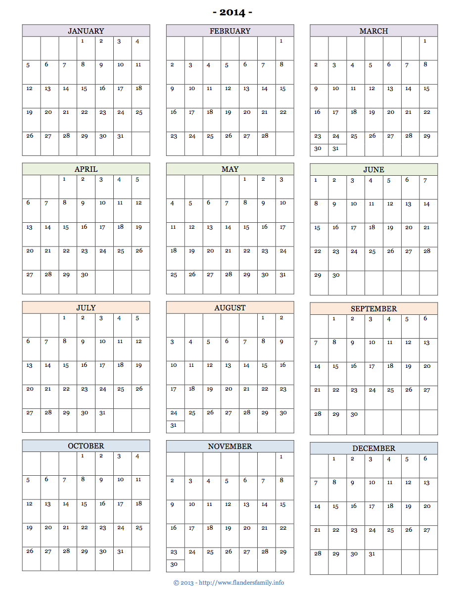 Free Printable Calendars 2014