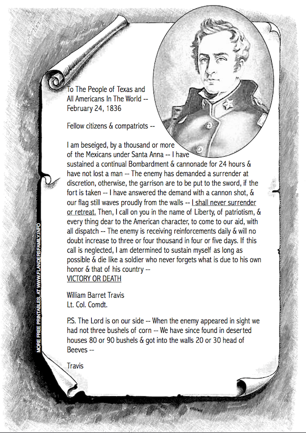 Texas history: Travis's Victory or Death Letter - Flanders Family Home Life