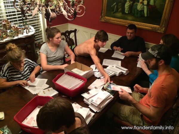 Our Christmas Card Assembly Line - Flanders Family Homelife