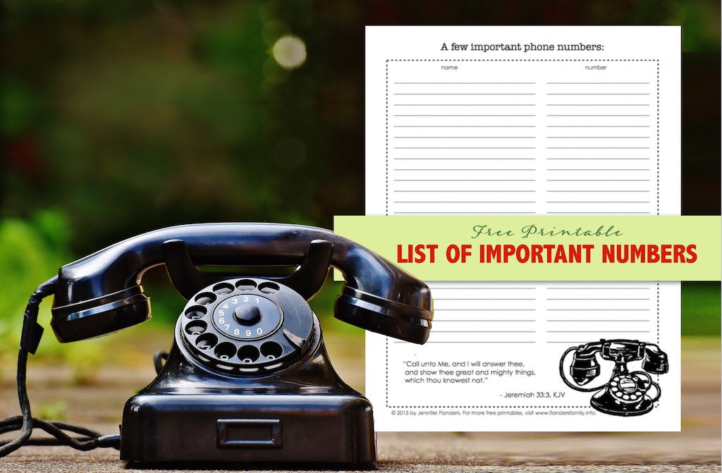 Important Numbers List (Free Printable) - Flanders Family Home Life