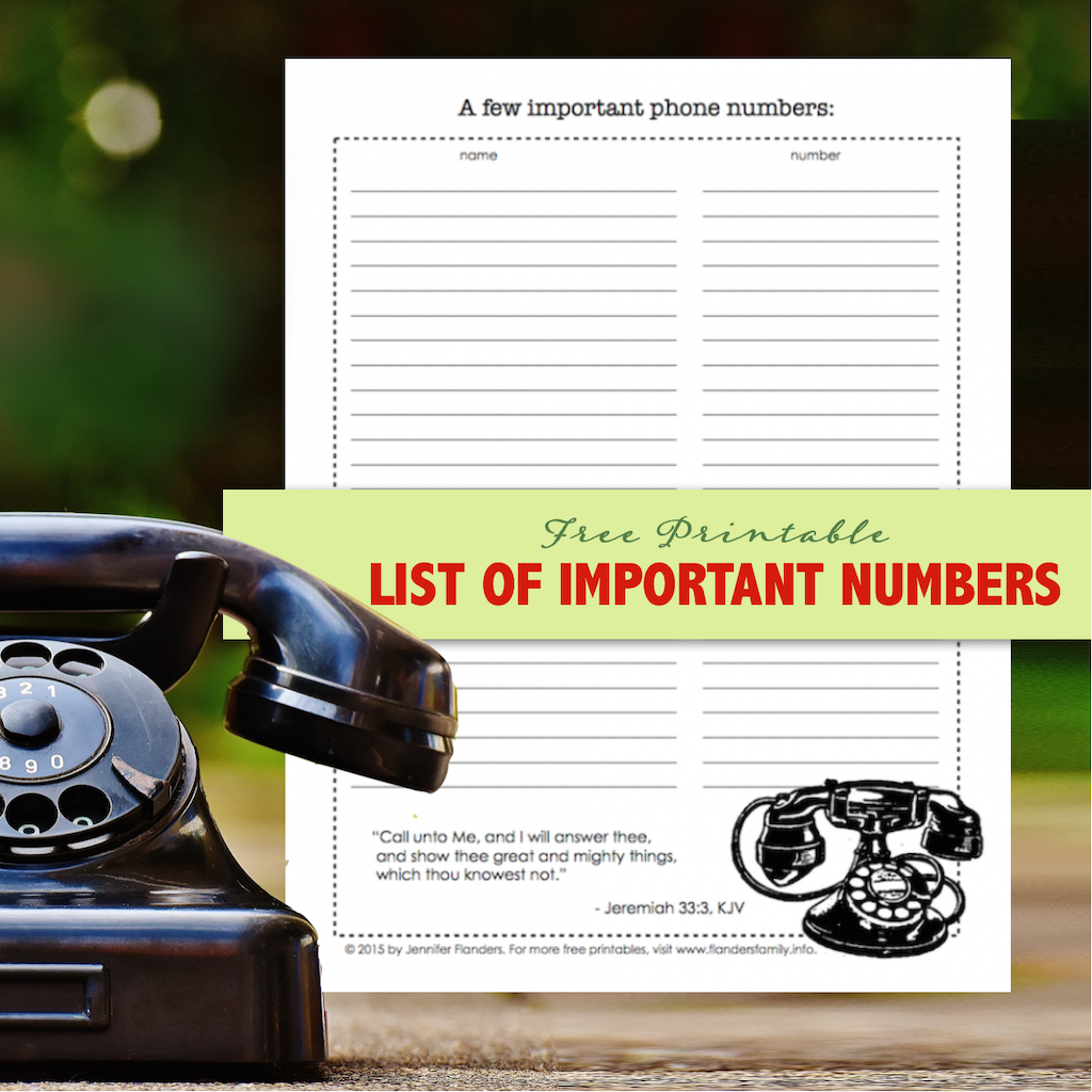 Important Numbers List (Free Printable) - Flanders Family Home Life