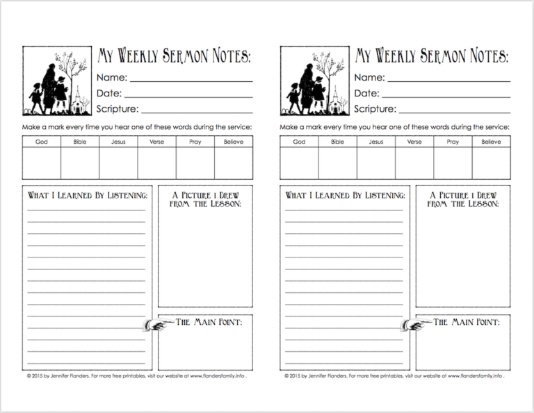 Sermon Notes Printable for Children - Flanders Family Home Life