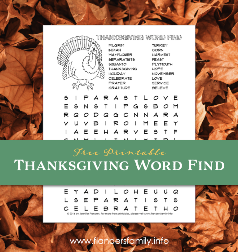 Thanksgiving Word Find Puzzle - Flanders Family Home Life