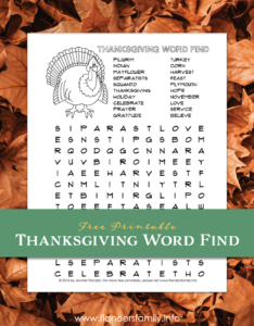 Thanksgiving Word Find Puzzle - Flanders Family Home Life