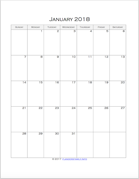 Individual Monthly 2018 Calendar Printable
