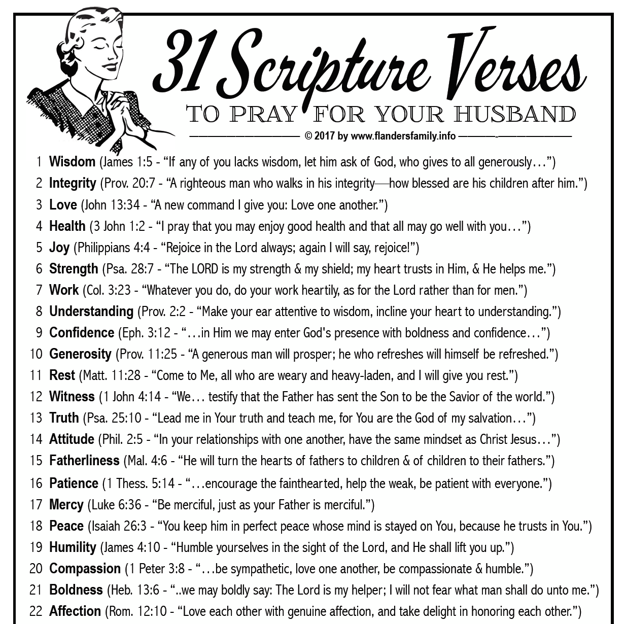 31 Verses to Pray for Your Husband (Free Printable) - Flanders Family ...