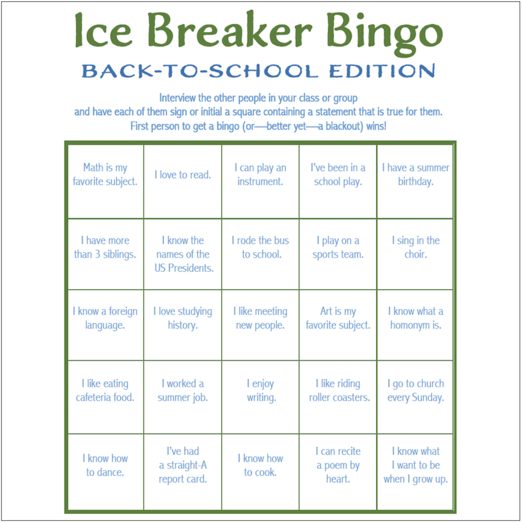 Back-to-School Ice Breaker Bingo - Flanders Family Home Life