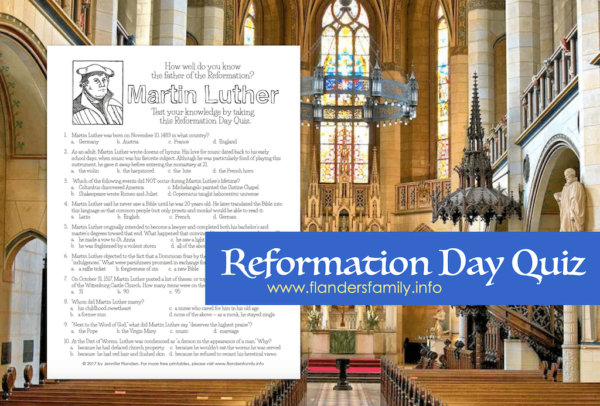 Reformation Day Quiz (with Answer Key) - Flanders Family Home Life