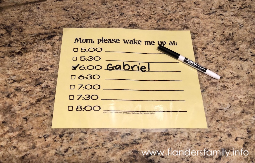 Free Printable Wake Up Reminder - Flanders Family Home Life