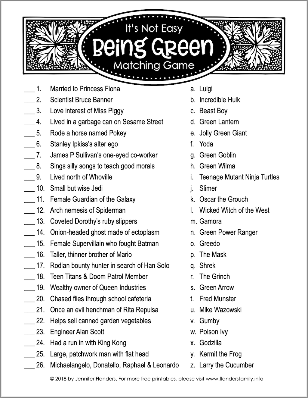 It's Not Easy Being Green Trivia Quiz - Flanders Family Home Life