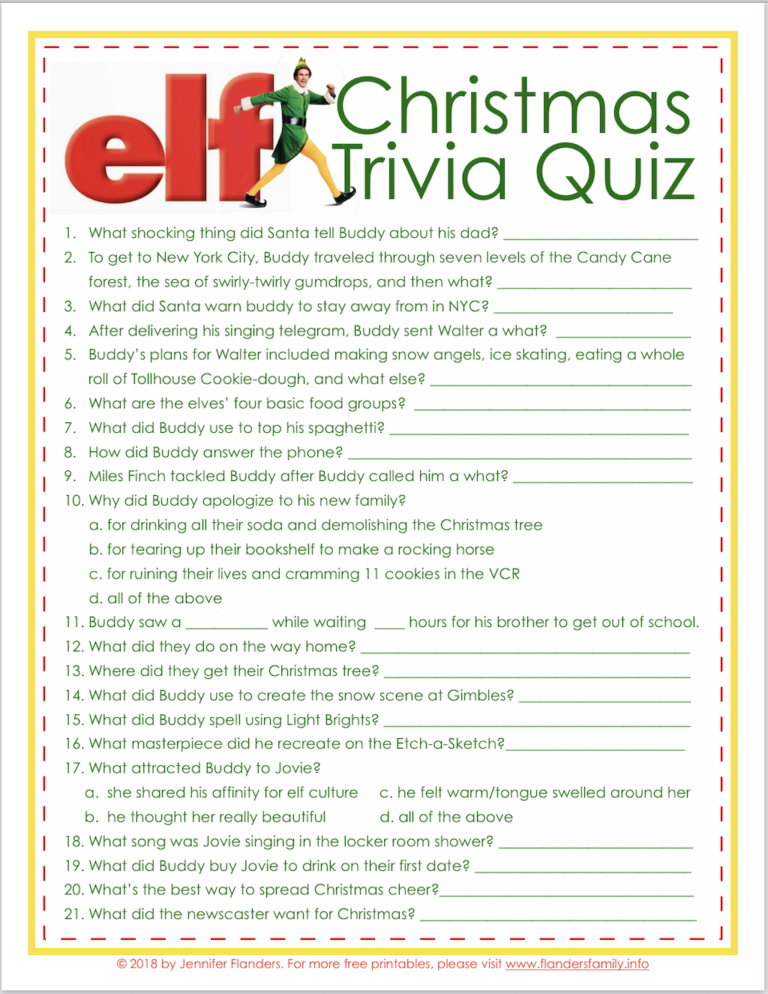 Elf Trivia Christmas Quiz (Free Printable) - Flanders Family Home Life