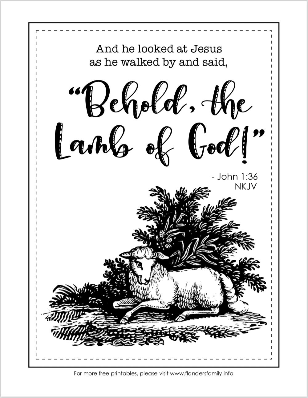 Behold the Lamb of God Coloring Page - Flanders Family Home Life