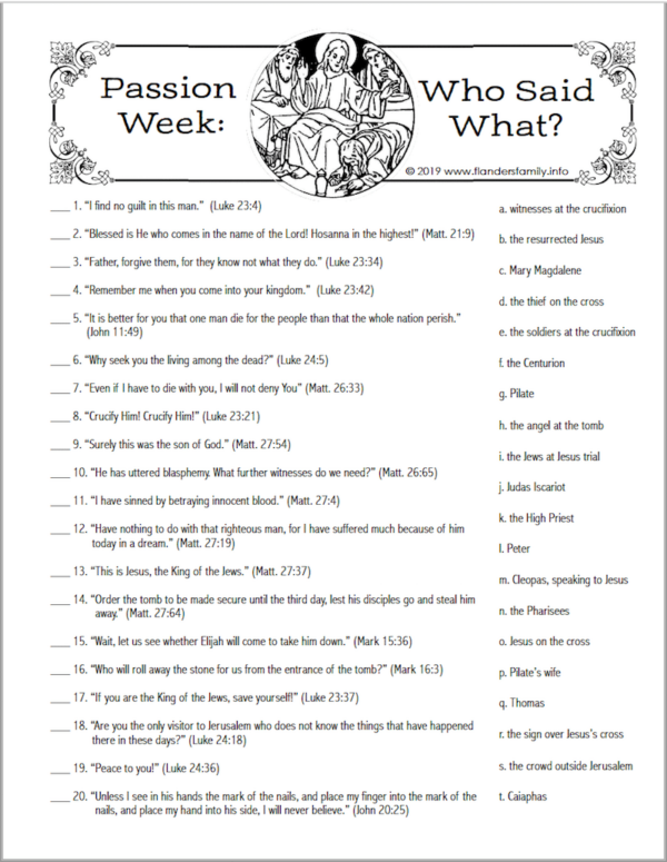 Passion Week Quiz (Free Printable) - Flanders Family Home Life