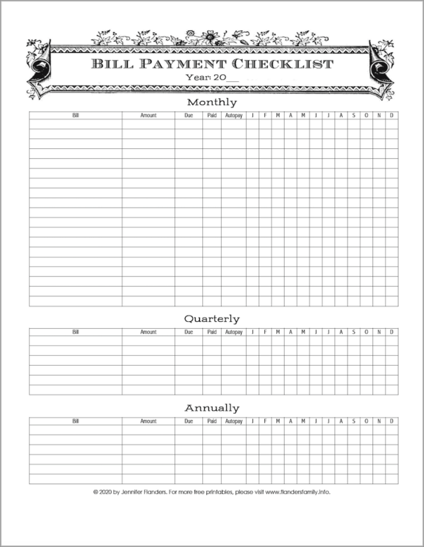 Bill Payment Checklist (Free Printable) - Flanders Family Home Life