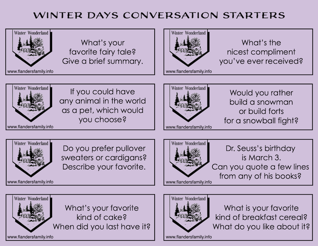 Conversation Starters for Winter Days - Flanders Family Homelife