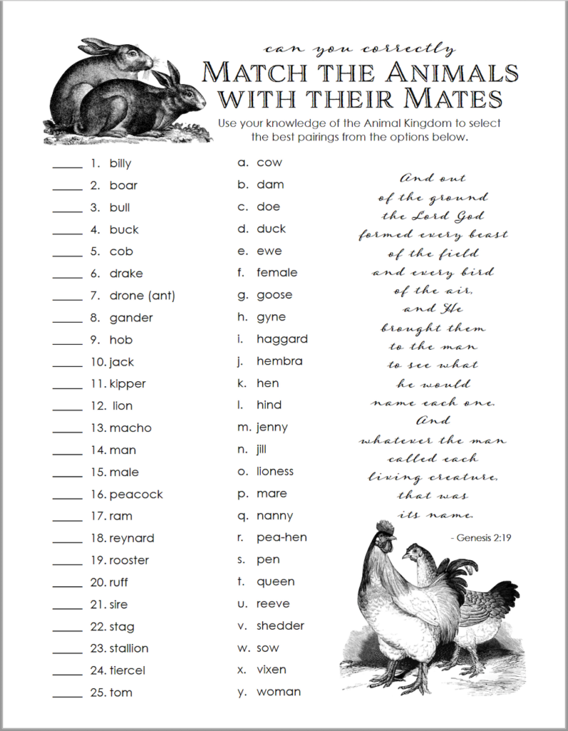 Animal Mates Matching Quiz (Free Printable) - Flanders Family Home Life