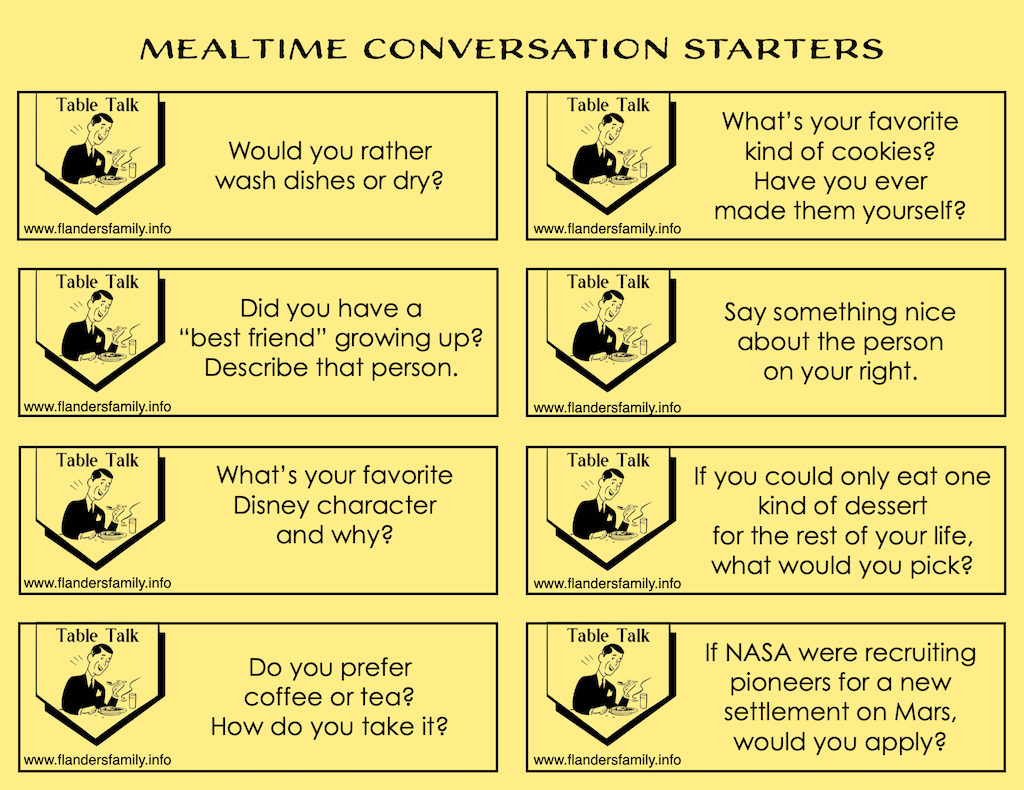 More Mealtime Conversation Starters - Flanders Family Home Life