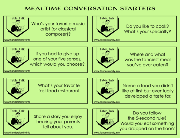 More Mealtime Conversation Starters - Flanders Family Homelife