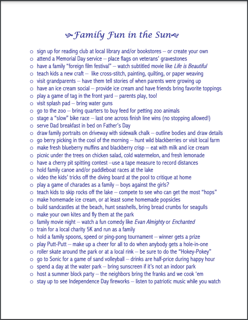 Family Fun in the Sun (Free Bucket List) - Flanders Family Home Life