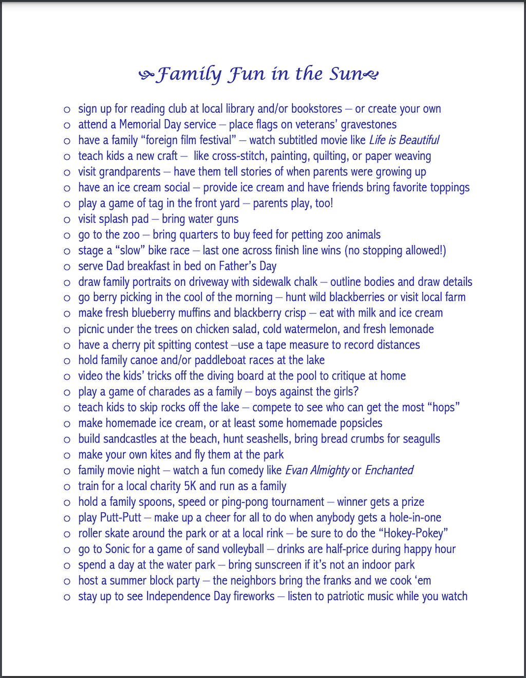 Family Fun in the Sun (Free Bucket List) - Flanders Family Home Life