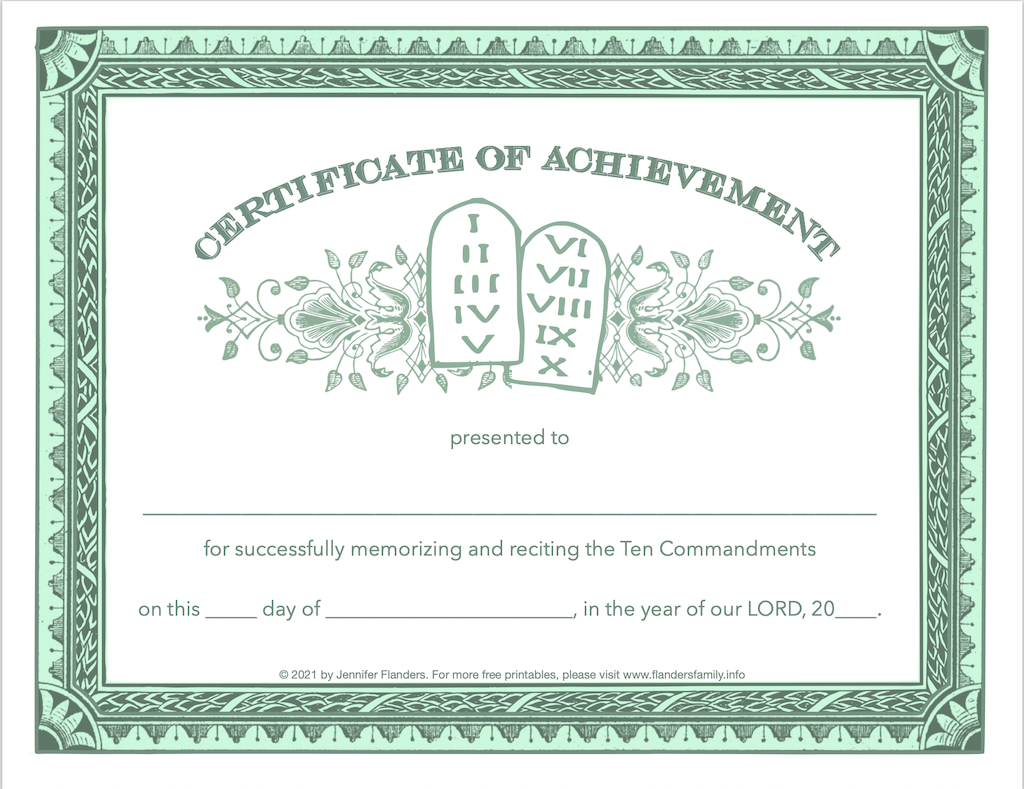 10 Commandments Award Certificate and Memory Aid - Flanders Family Home ...