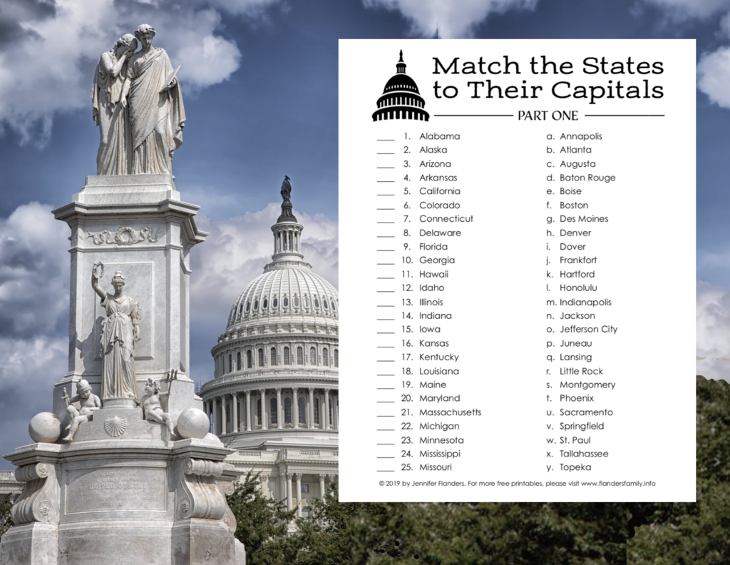 State Capital Matching Game - Flanders Family Homelife