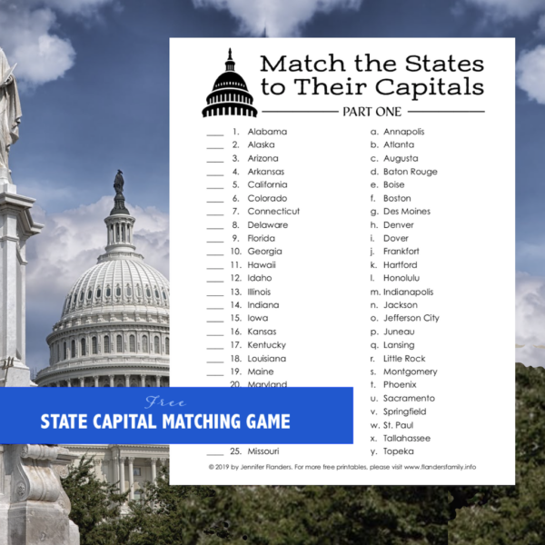 State Capital Matching Game - Flanders Family Home Life