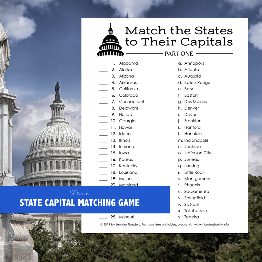 State Capital Matching Game - Flanders Family Home Life