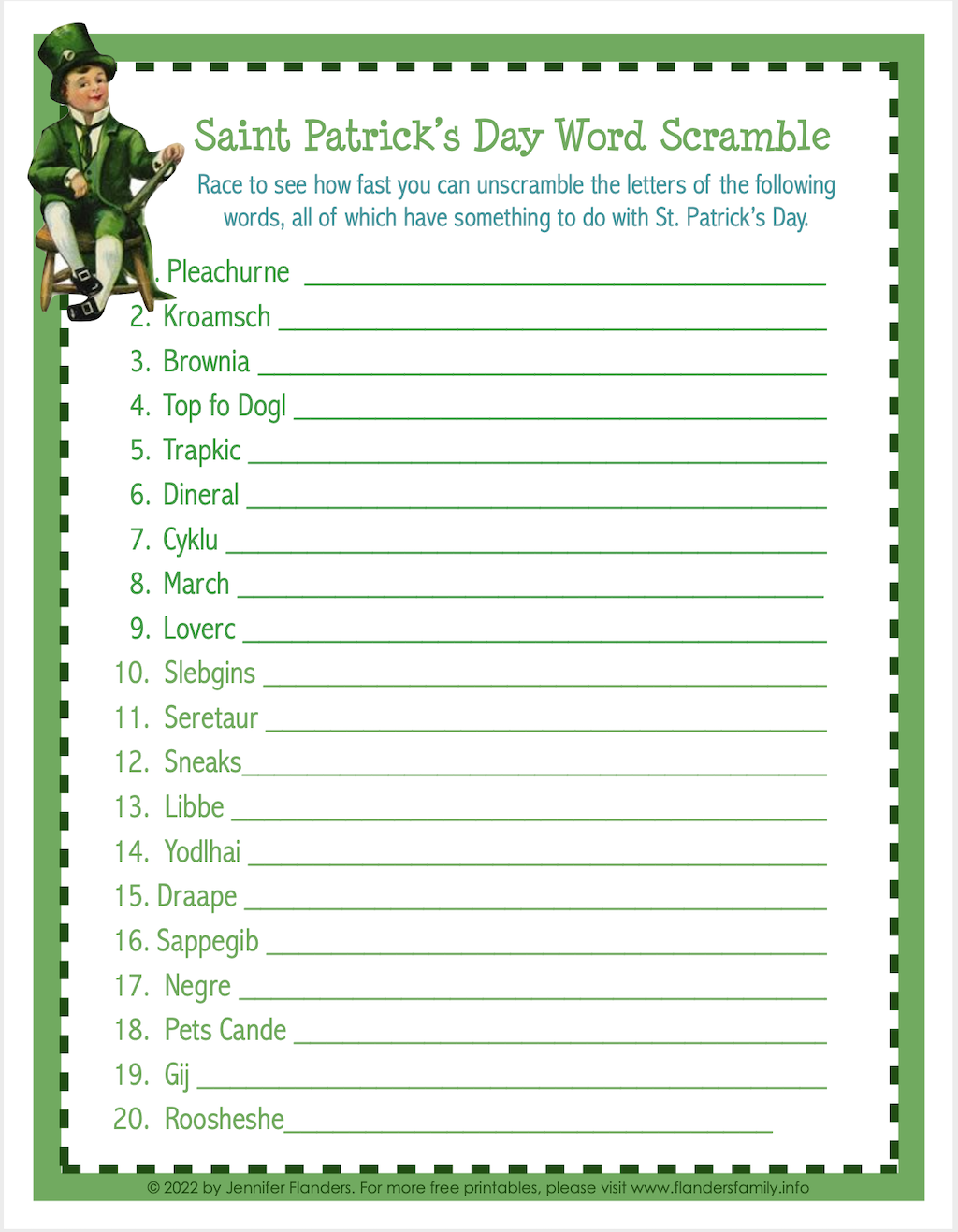 Saint Patrick's Day Word Scramble - Flanders Family Home Life