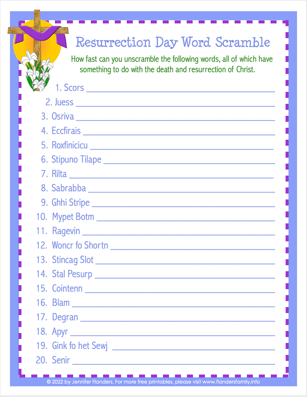 Resurrection Day Word Scramble - Flanders Family Home Life
