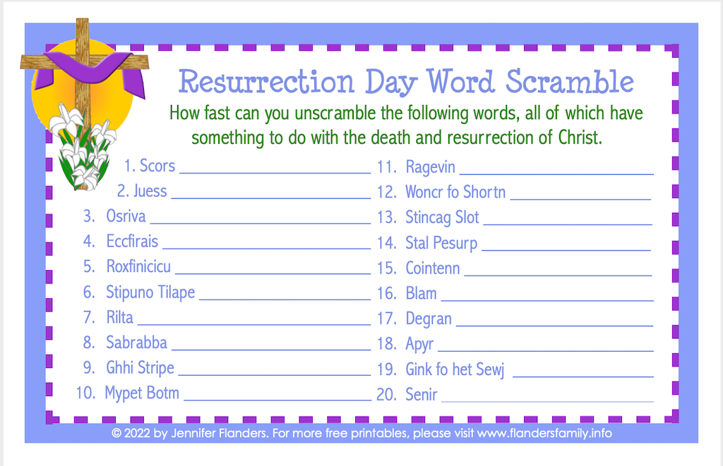 Resurrection Day Word Scramble - Flanders Family Home Life