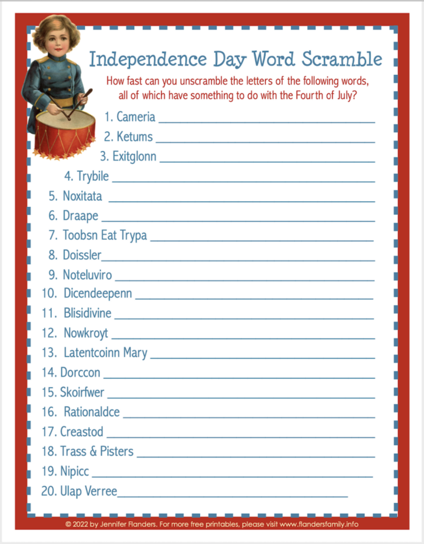 Independence Day Word Scramble - Flanders Family Home Life