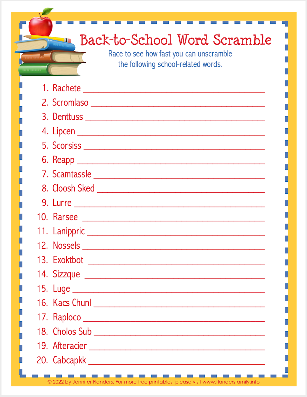 Back-to-School Word Scramble Game - Flanders Family Home Life