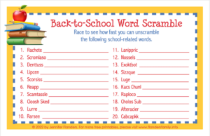 Back-to-School Word Scramble Game - Flanders Family Home Life