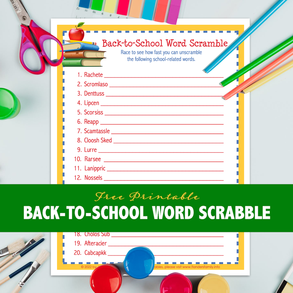 Back-to-School Word Scramble Game - Flanders Family Home Life