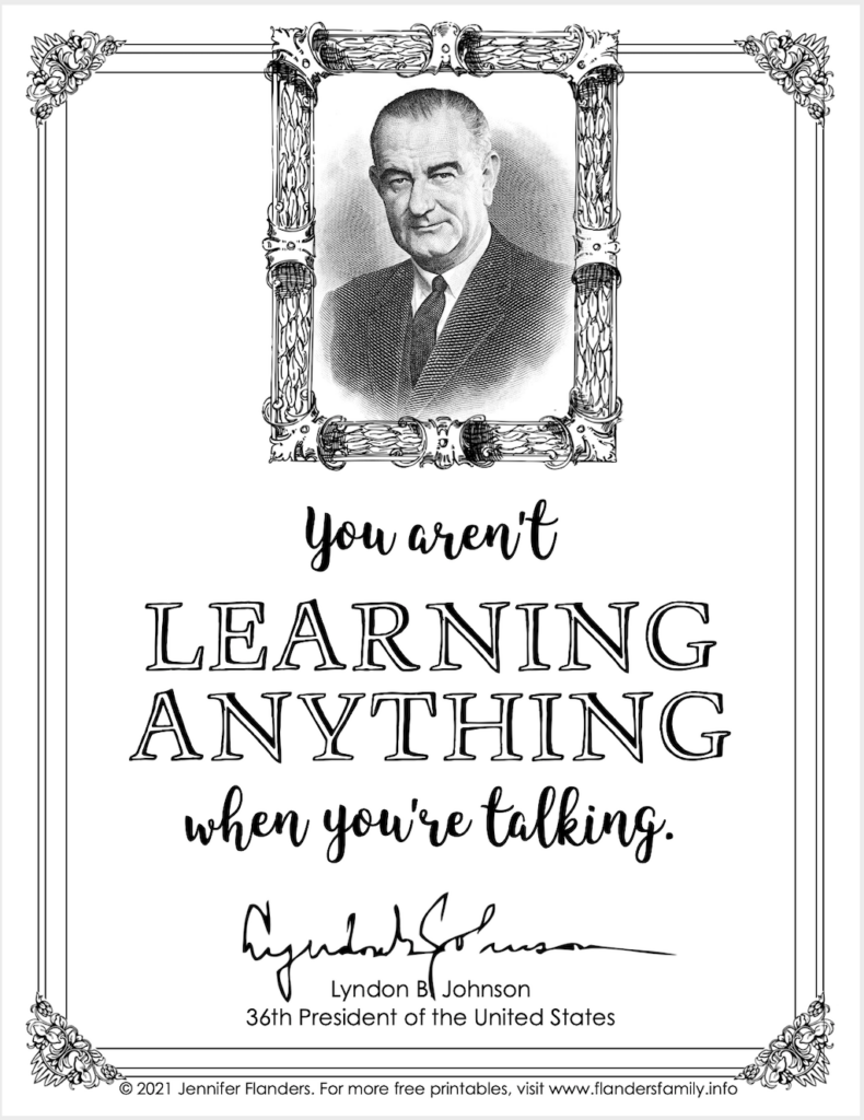 LBJ Coloring Page: Listen and Learn - Flanders Family Home Life