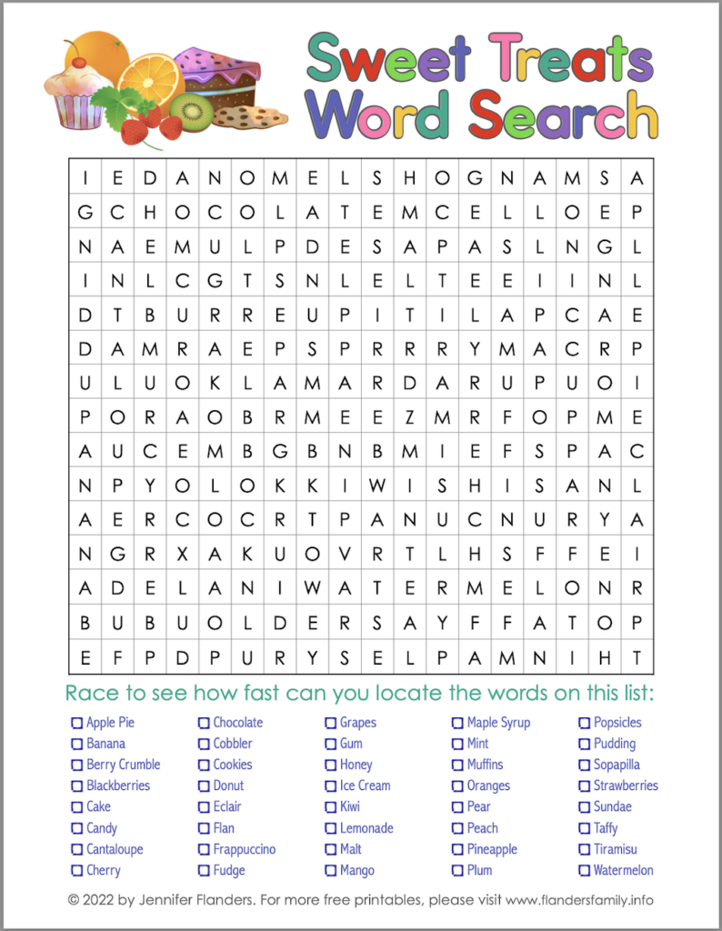 Sweet Treats Word Find Printable - Flanders Family Home Life