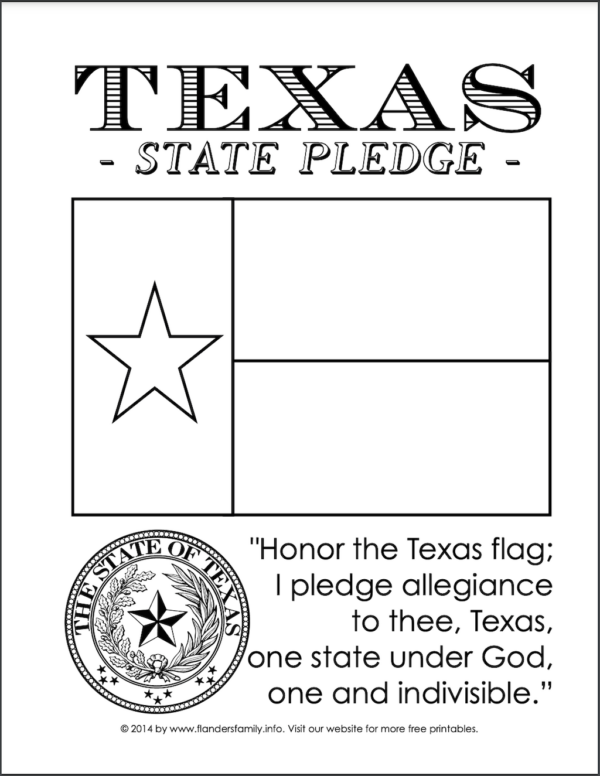 Texas State Pledge Printable - Flanders Family Home Life