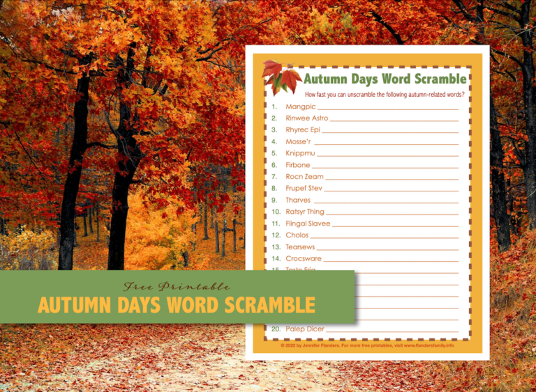 Autumn Days Word Scramble - Flanders Family Home Life
