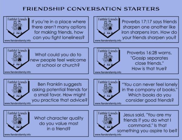 Friendship Conversation Starters - Flanders Family Home Life