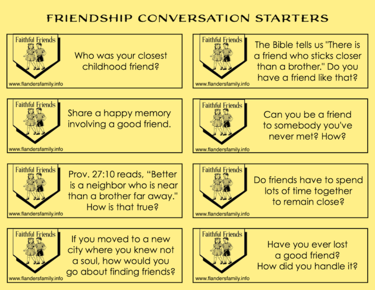 Friendship Conversation Starters - Flanders Family Home Life