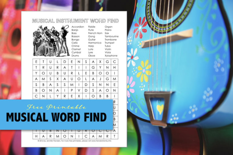 Musical Instrument Word Find Game - Flanders Family Home Life