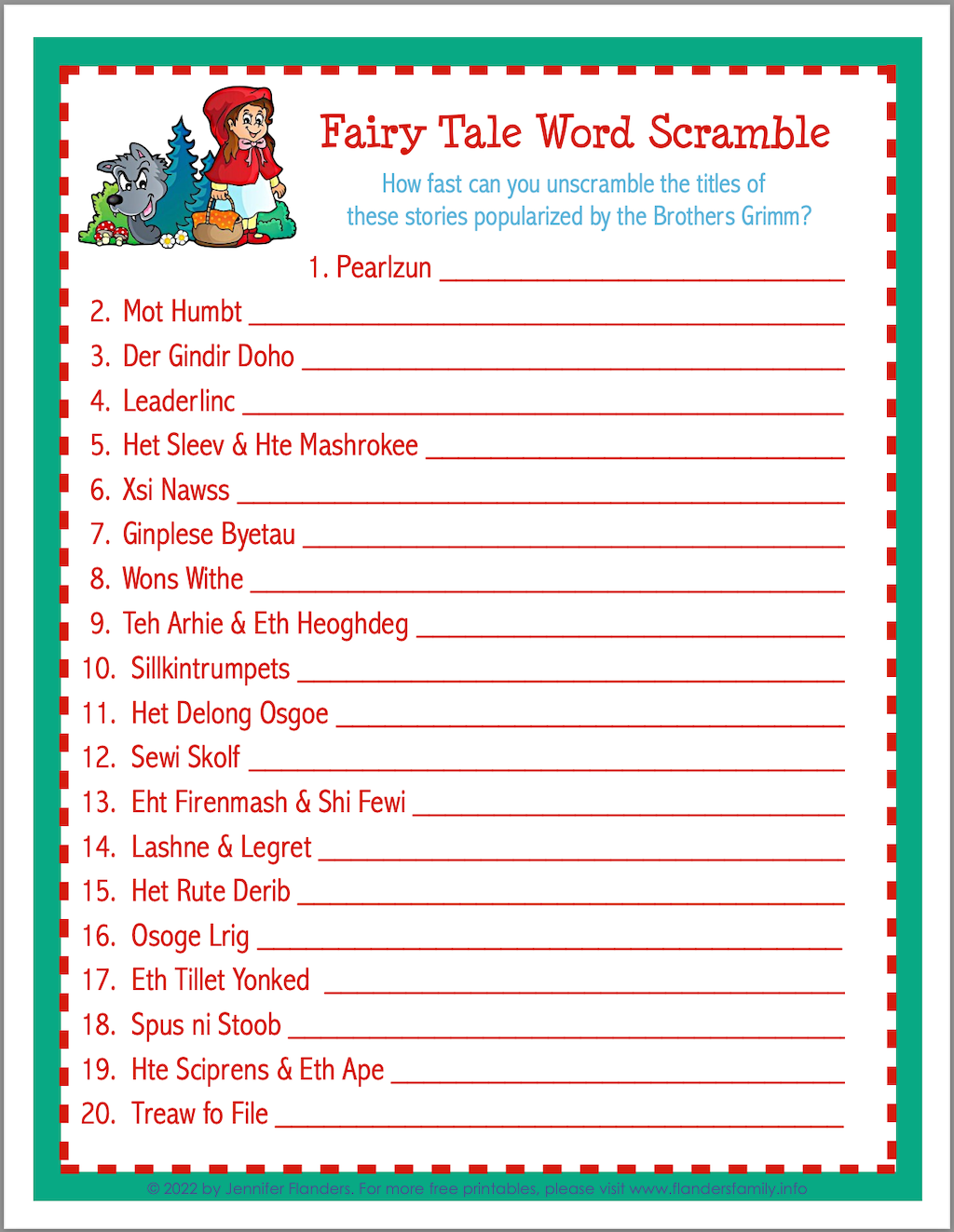 Fairy Tale Word Scramble - Flanders Family Home Life