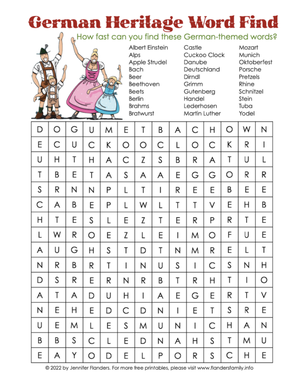 German Heritage Word Find - Flanders Family Home Life