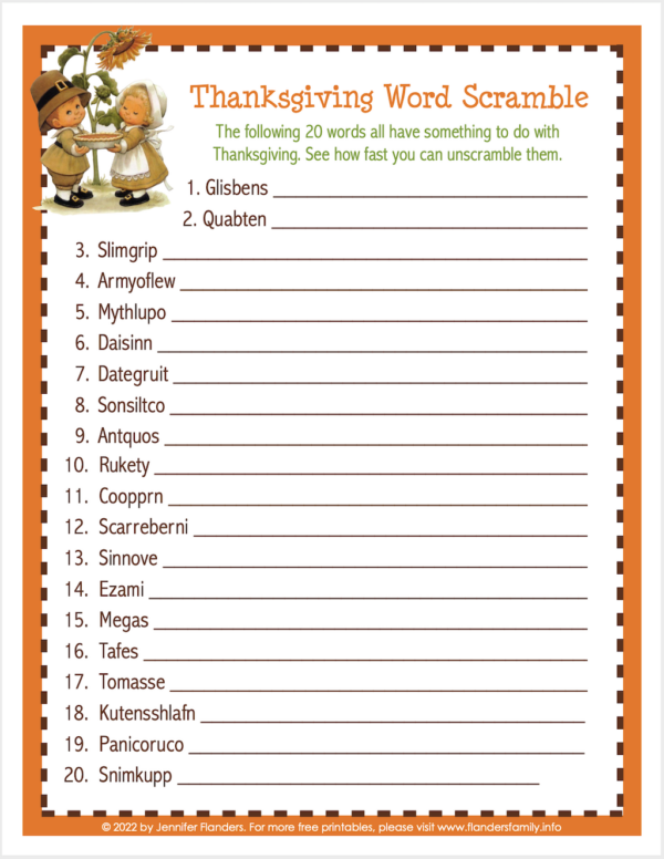 Thanksgiving Word Scramble - Flanders Family Home Life