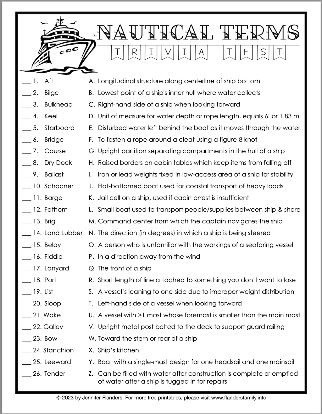 Nautical Terms Trivia Test - Flanders Family Home Life
