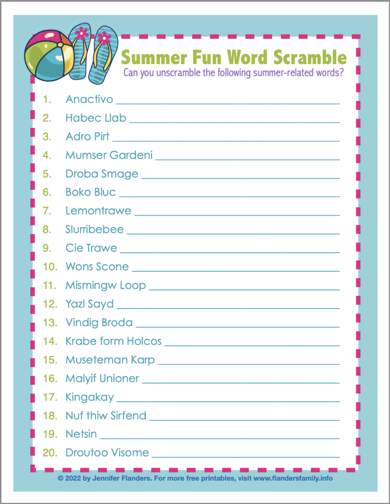 Summer Fun Word Scramble - Flanders Family Home Life