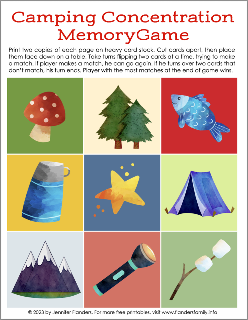 Printable Family Camp Memory Game - Flanders Family Home Life